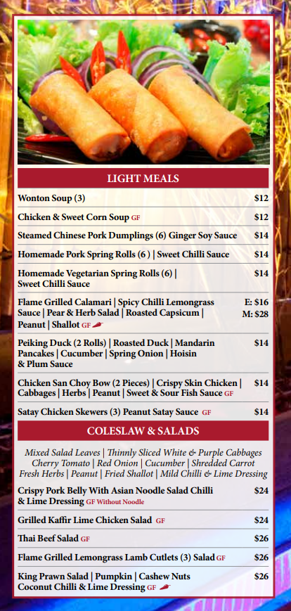 Dine-in & Takeaway Menus - Mildura Andy's Kitchen - Asian Restaurant